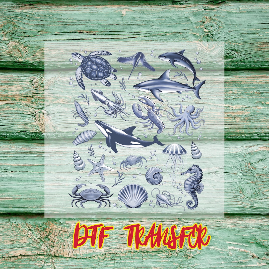 Ocean Life DTF Transfer Tee, Sea Animals Shirt Print With Whale, Shark ...
