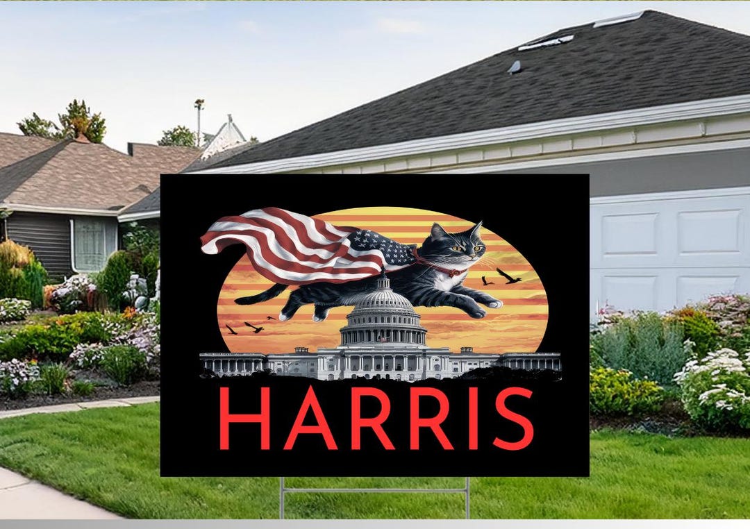 Kamala Harris Fly Cat 2024 Yard Sign, White House and Flying Cat ...