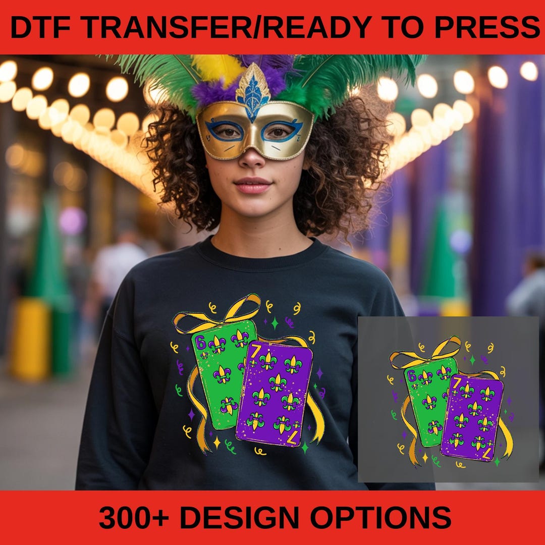 Mardi Gras Playing Cards DTF Transfer, Fleur De Lis Lucky Cards Design ...