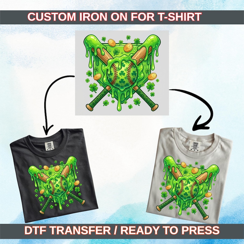 Lucky Baseball St Patrick's Day DTF Transfer - Green Gameday Clover ...