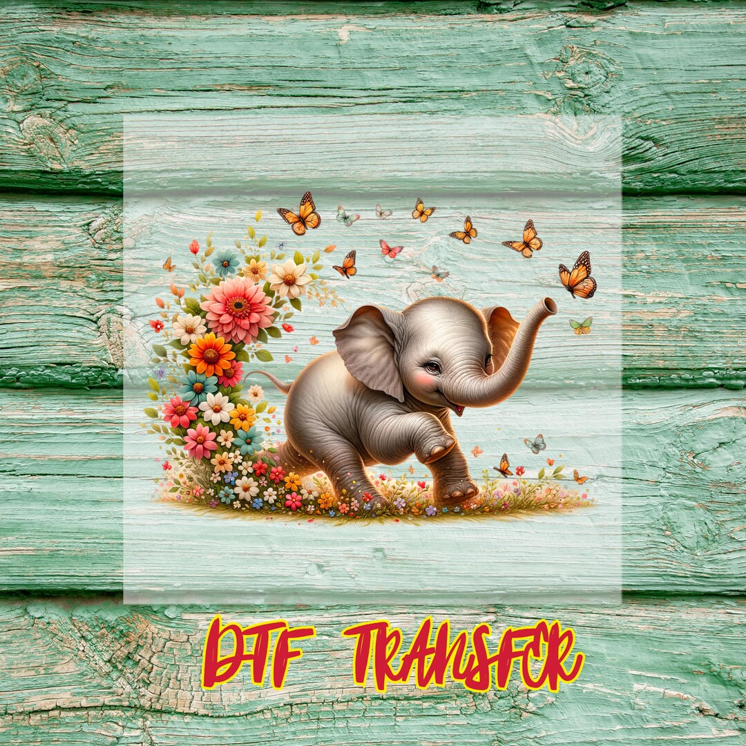 Floral Baby Elephant DTF Transfer for Tee,cute Spring Animal Shirt ...