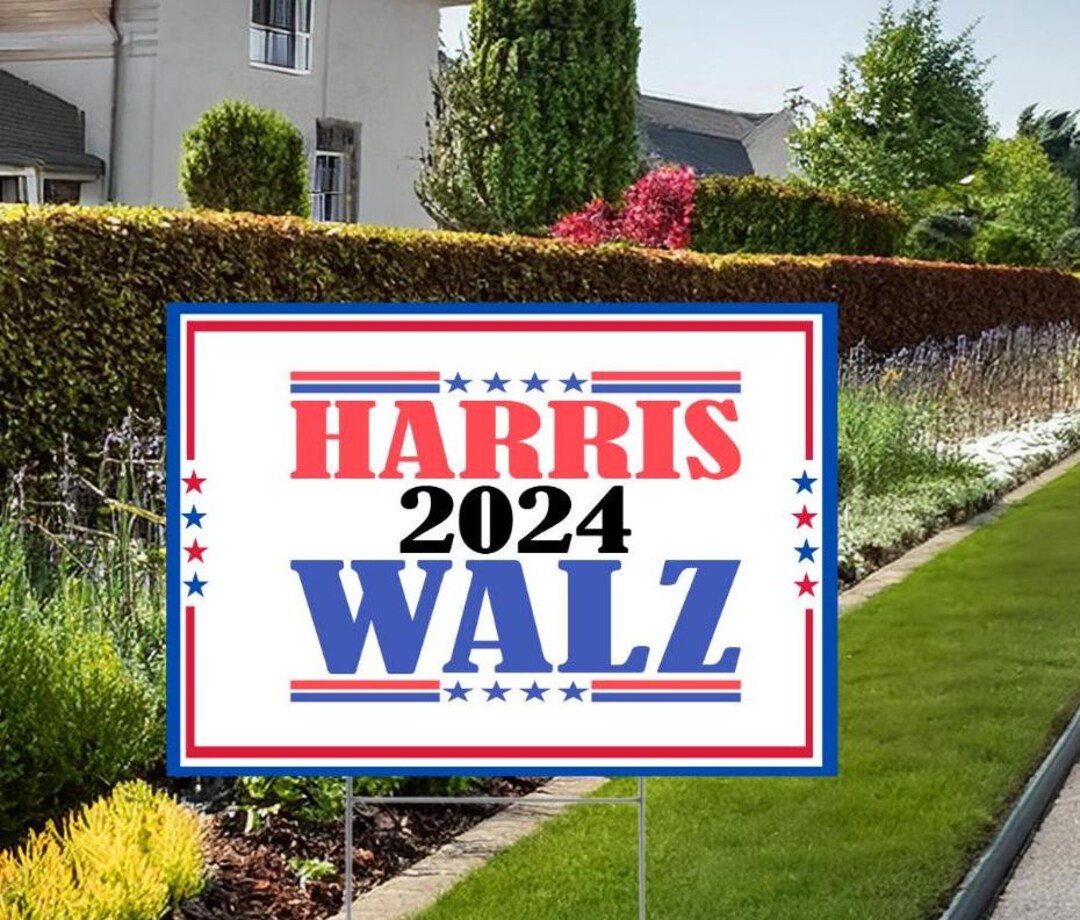 Kamala Harris 2024 President & Tim Walz Vice President Yard Sign With H ...