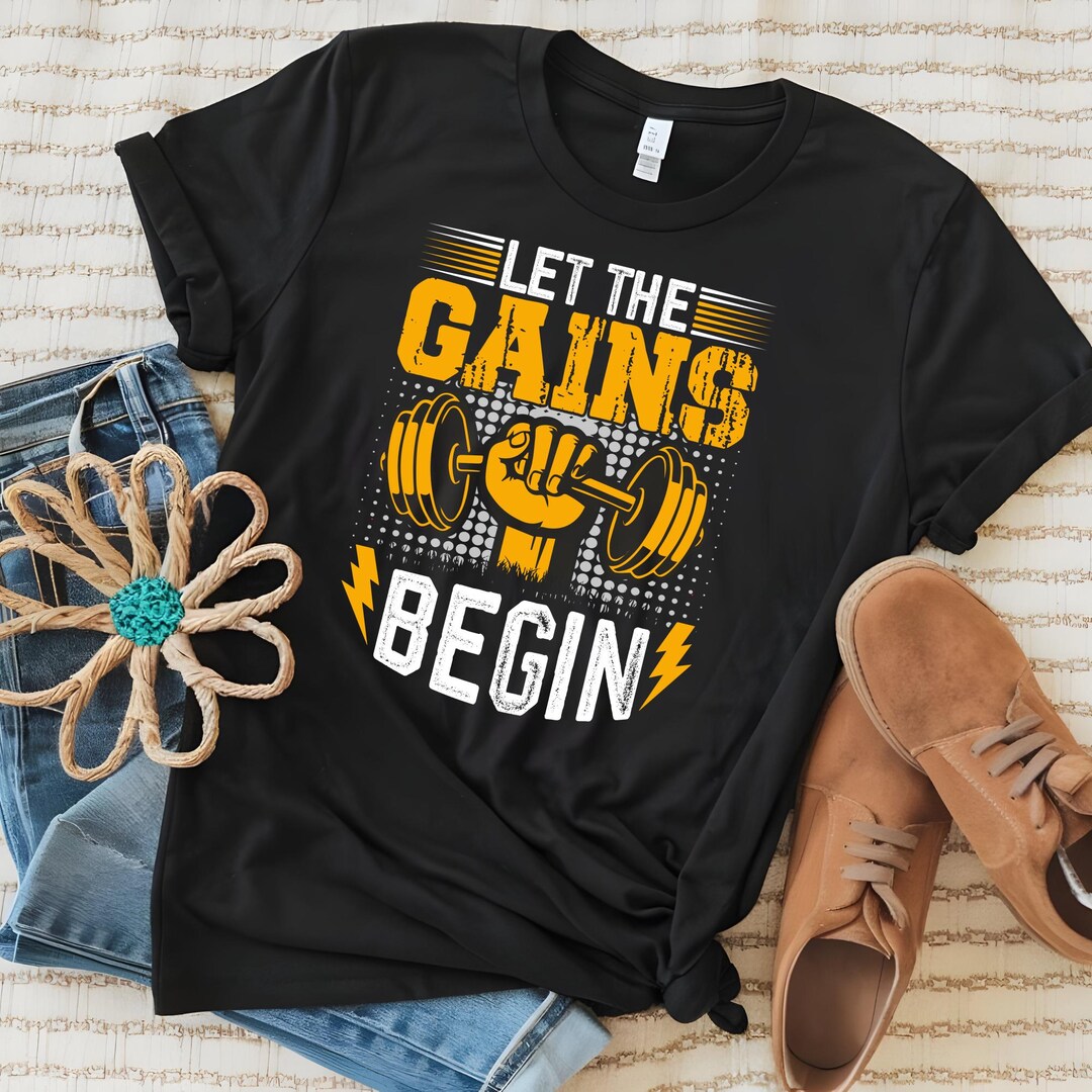 Let the Gains Begin DTF Transfer, Gym Motivation Rhinestone Iron on ...