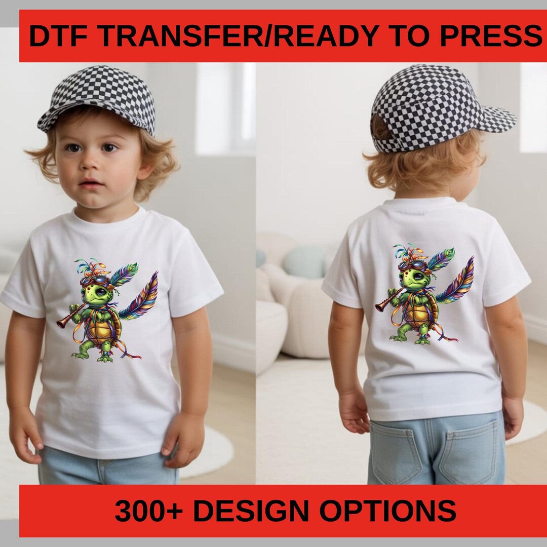 Mardi Gras Turtle Music DTF Transfer Ready to Press, Cute Turtle ...