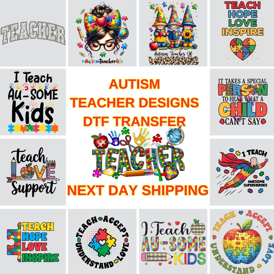 Autism Teacher DTF Transfer, Puzzle Piece Awareness Print, Special ...