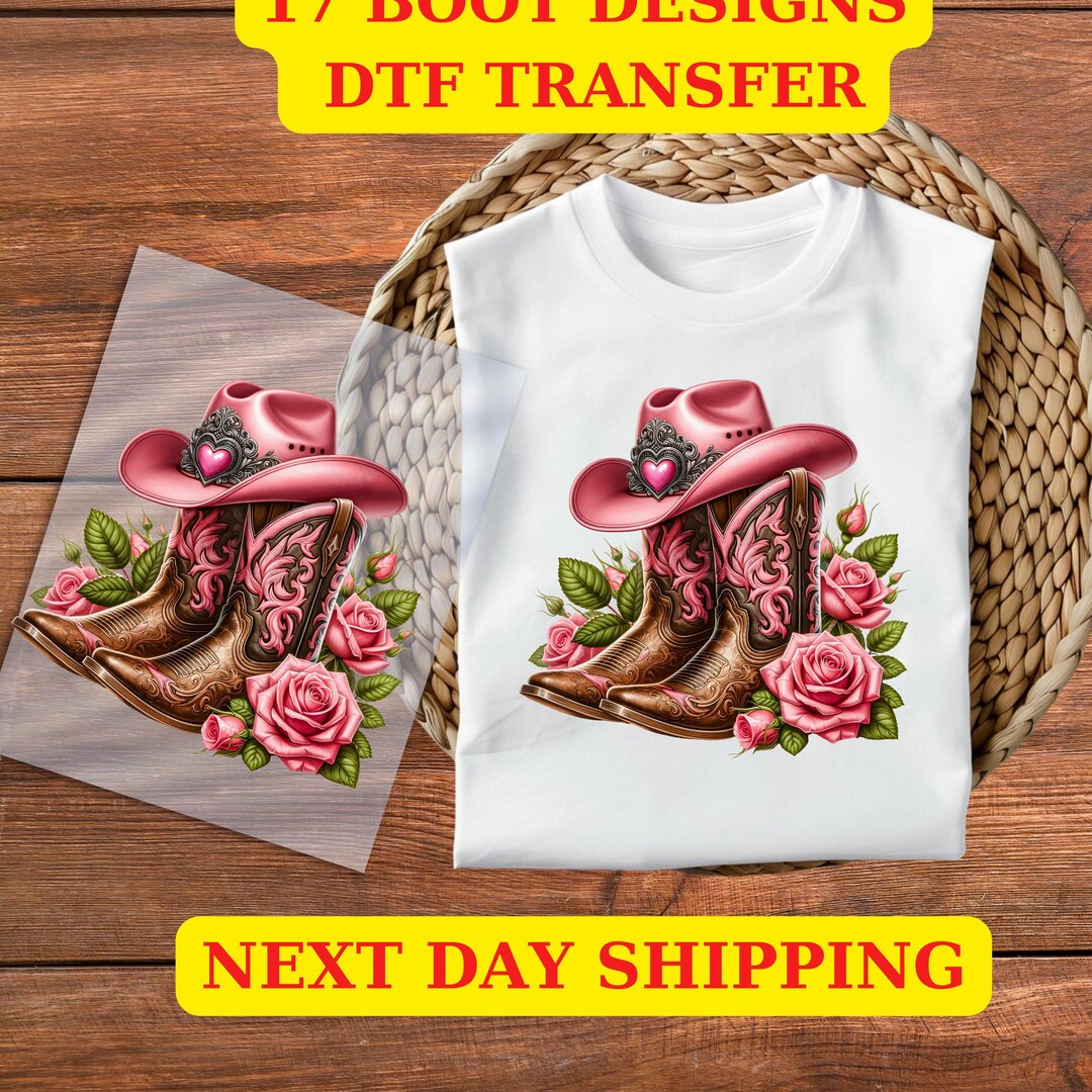 Roses and Boots Dtf Iron On, Perfect for Outdoor Hunting Apparel, Easy ...