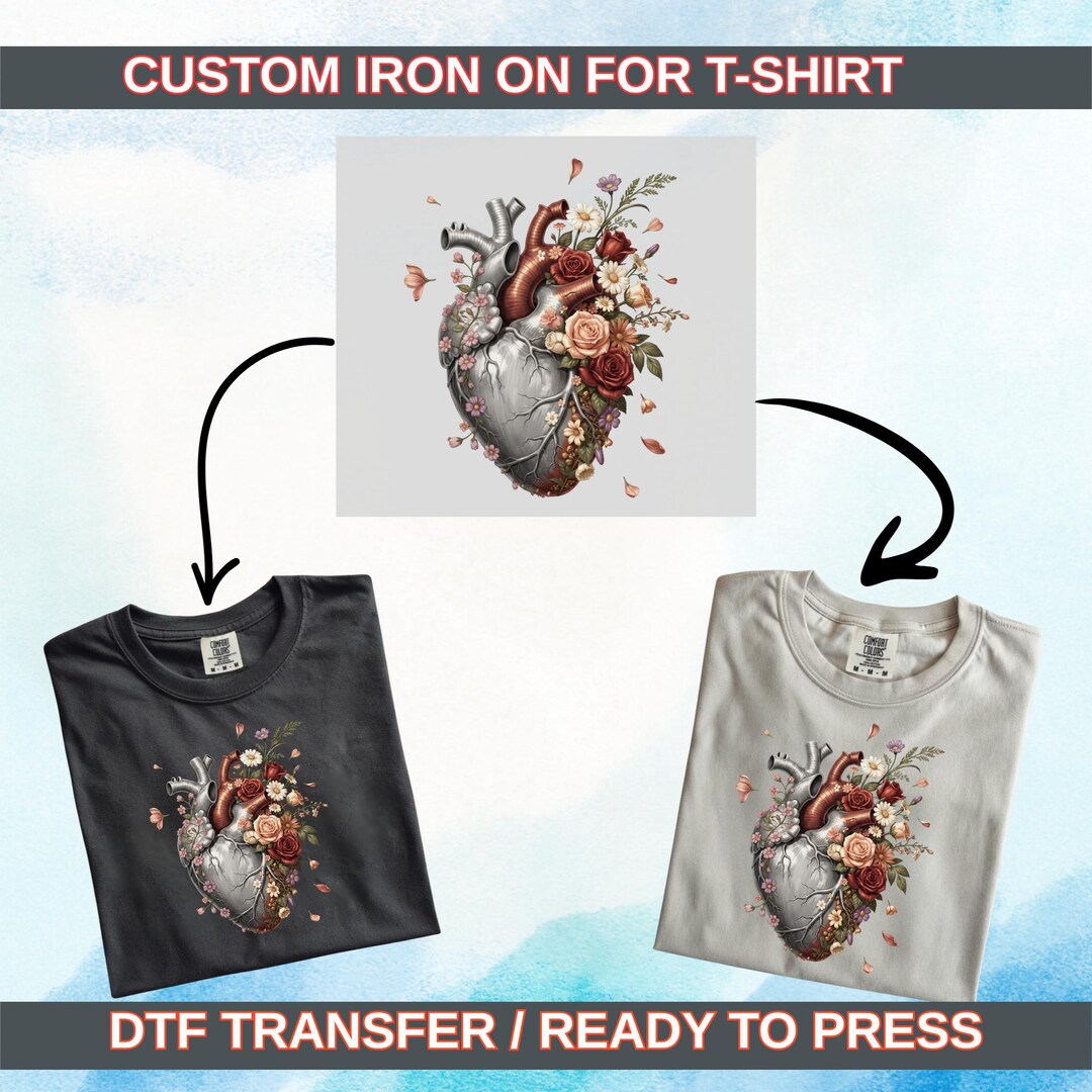 Artistic Anatomical Heart DTF Transfer Ready to Press, Realistic ...