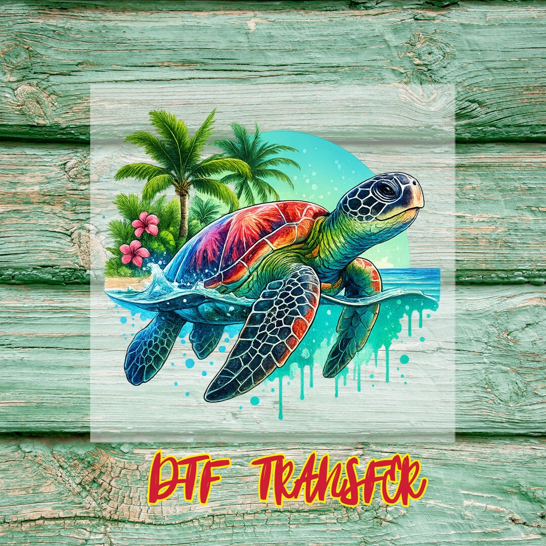 Tropical Sea Turtle DTF Transfer, Colorful Beach Ocean Tee, Ready to ...