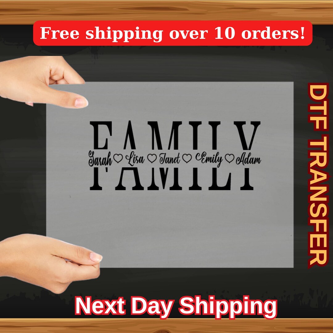 Personalized Family Dtf Transfer, Custom Name Heart Design Ready to ...