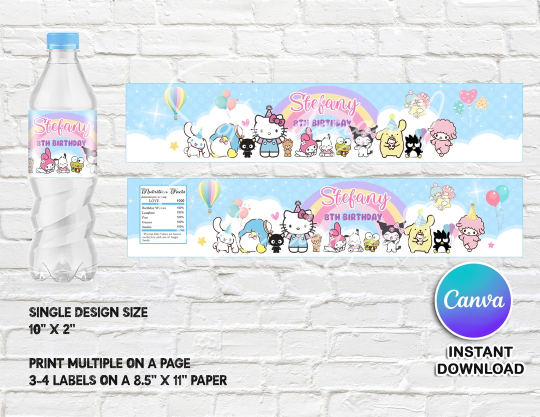 Editable Kitty Water Bottle Label Blue Kitty Birthday Bottle Label ...