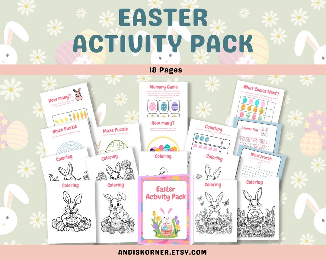 Easter Activity Pack for Kids – 18 Printable Pages | Coloring, Games ...