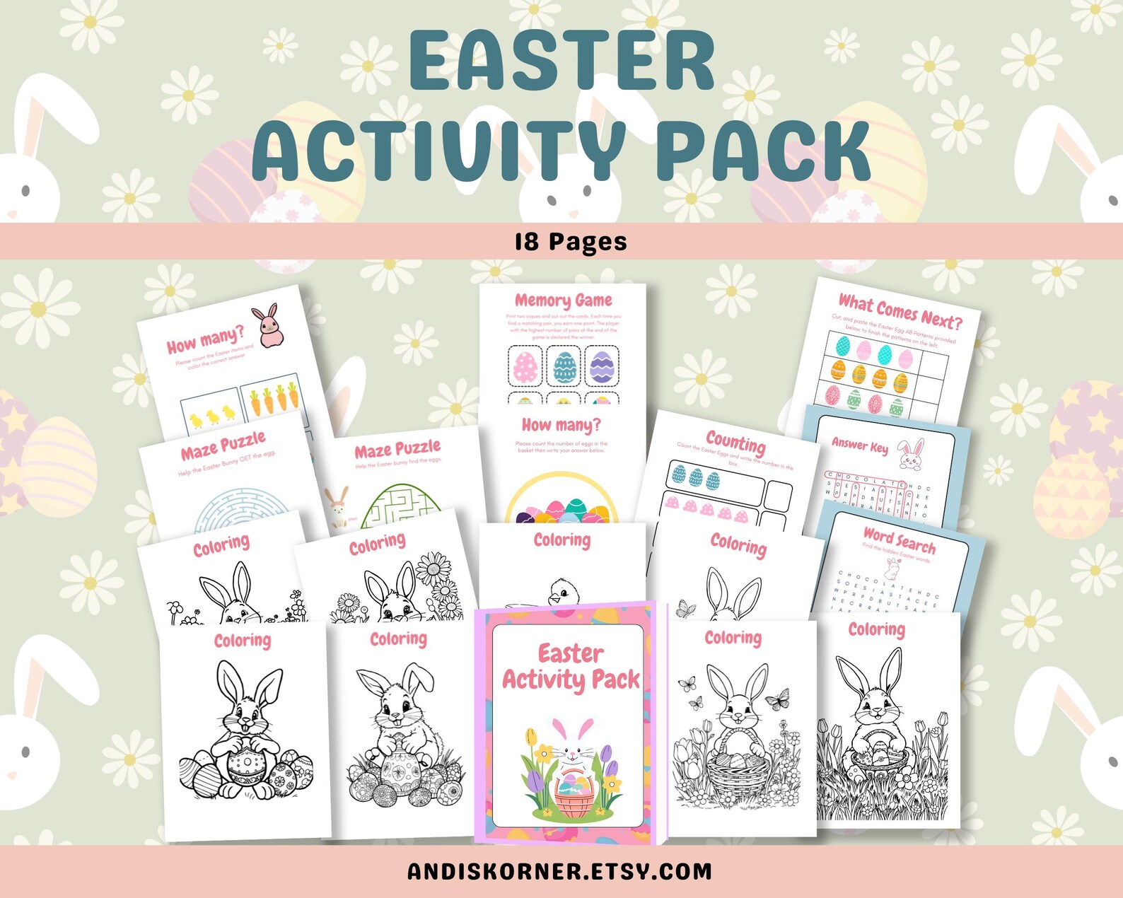 Easter Activity Pack for Kids – 18 Printable Pages | Coloring, Games ...