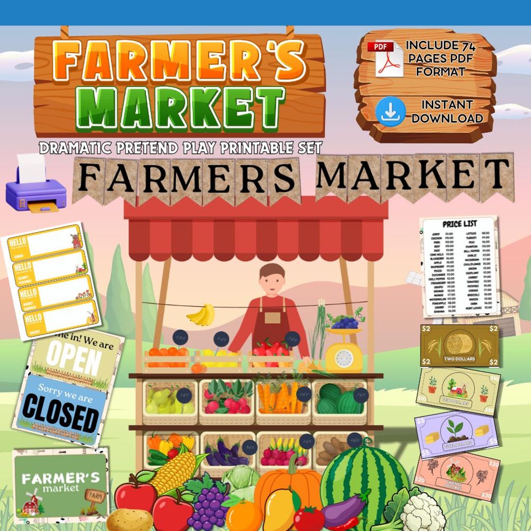 Farmers Market Pretend Play Set for Playroom & Classroom Decor - Etsy