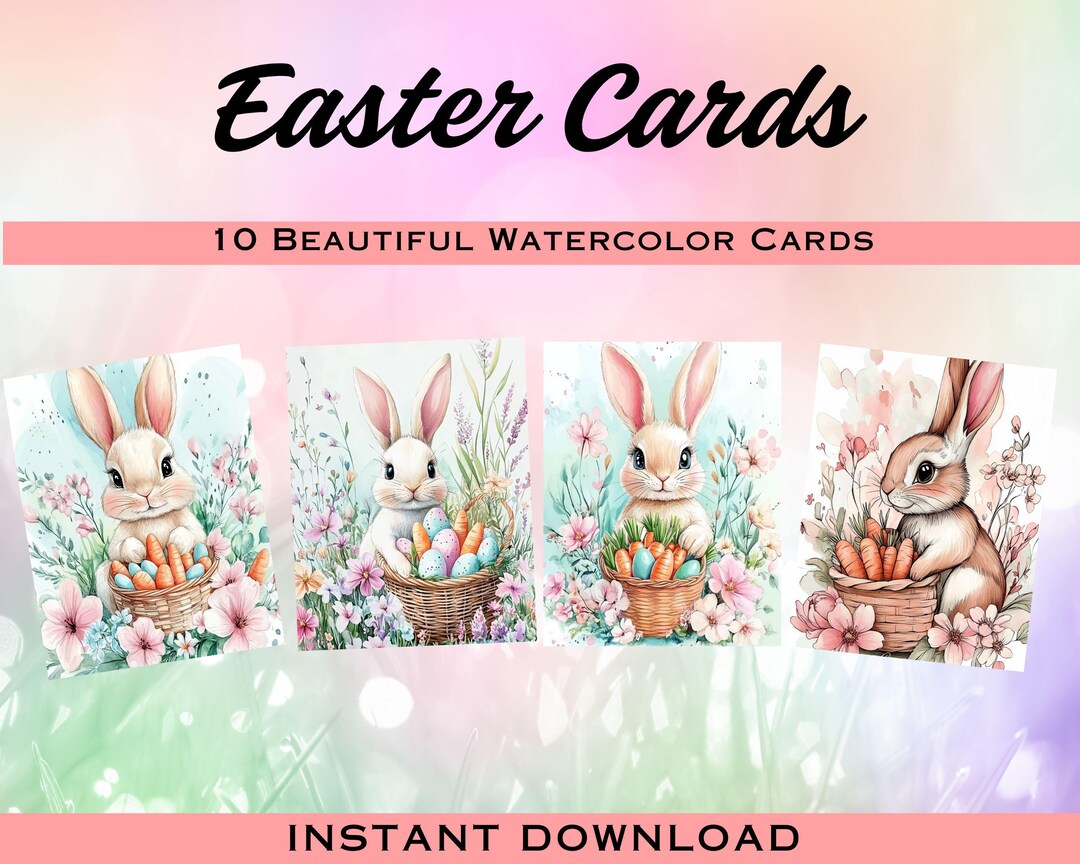 Cute Easter Cards | Easter Printable Cards | Easter Bunny Watercolor ...