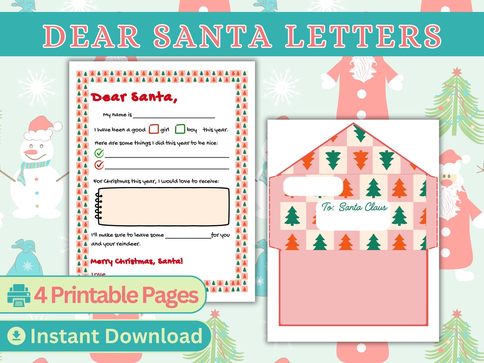 Santa Letter Package Template | Printable Christmas Letter | Kids Letter to Santa | Dear Santa ...