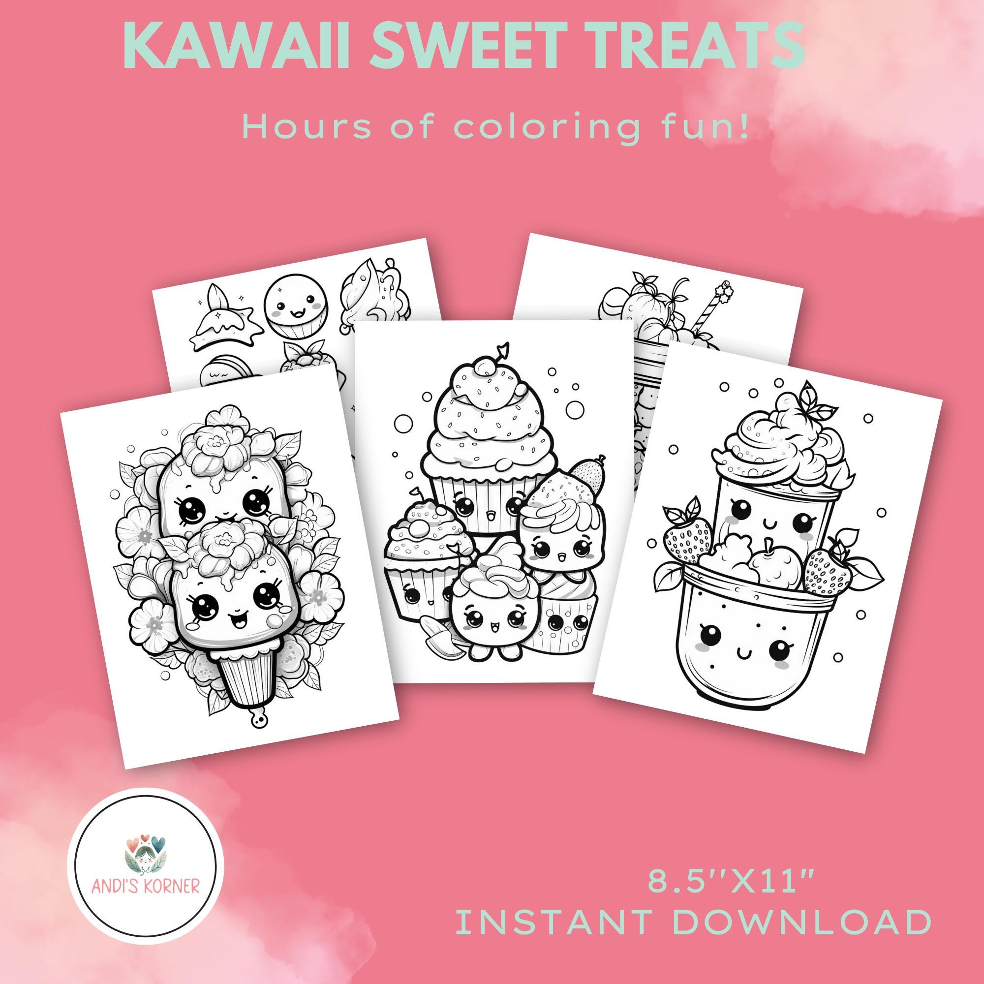 Adorable Kawaii Treats Coloring Pages | Instant Download Printable ...