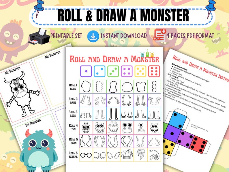 Roll A Monster | Monster Game | Draw a Picture | Roll a Dice Game ...