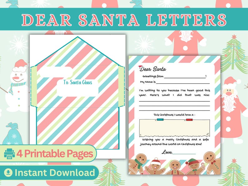 Santa Letter Package Template | Printable Christmas Letter | Kids Letter to Santa | Dear Santa ...