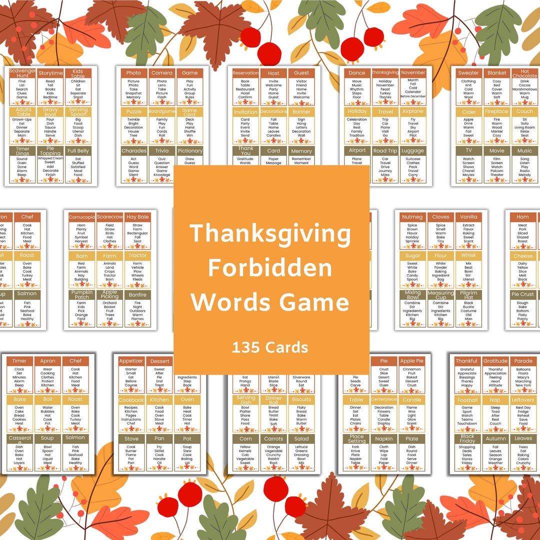 Thanksgiving Forbidden Words Game Printable | Thanksgiving Party Game ...