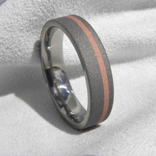 Copper Stripe Titanium Ring Wedding Band Brushed Finish | Etsy