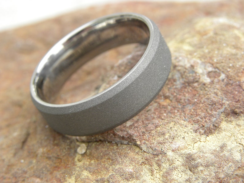 Sandblasted Titanium Bevel Edge Ring Polished Comfort Fit - Etsy