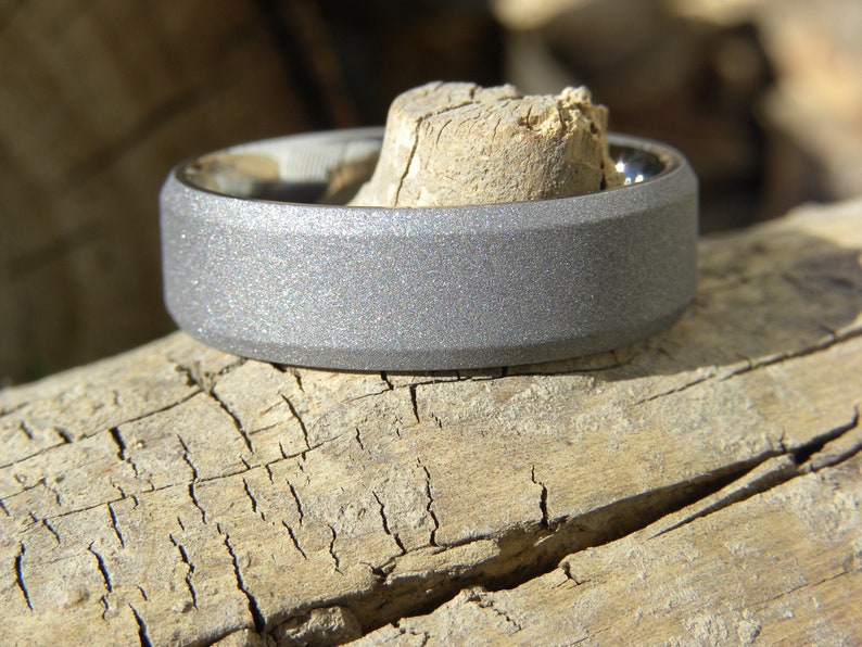 Sandblasted Titanium Bevel Edge Ring Polished Comfort Fit - Etsy
