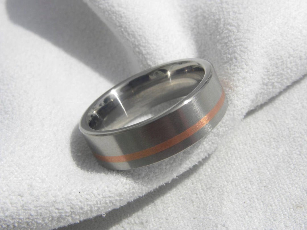 Wedding Band. Titanium With Copper Inlay Ring Satin Finish - Etsy