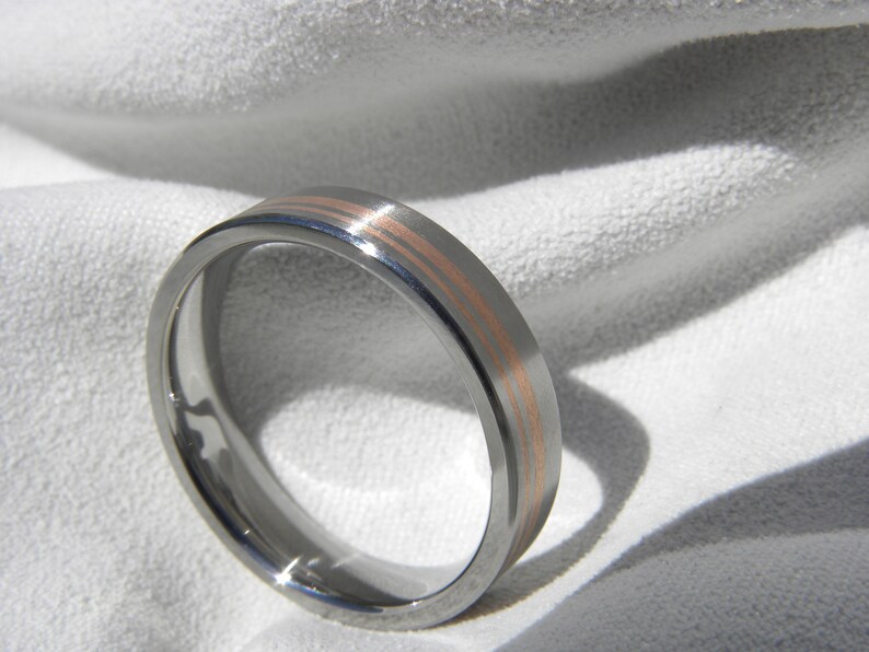 Wedding Ring Titanium Copper Inlay Stripes Band Satin Finish - Etsy