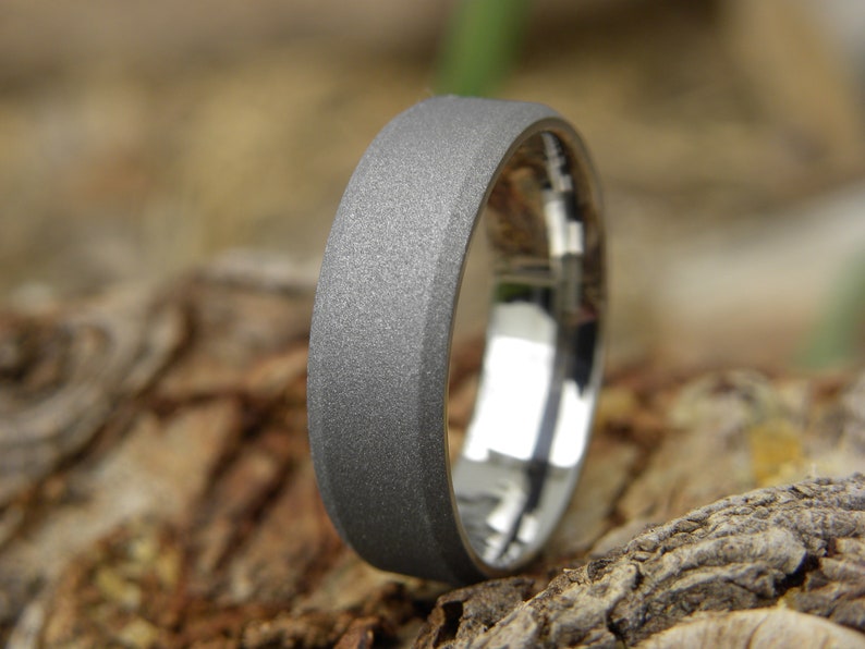 Sandblasted Titanium Bevel Edge Ring Polished Comfort Fit - Etsy