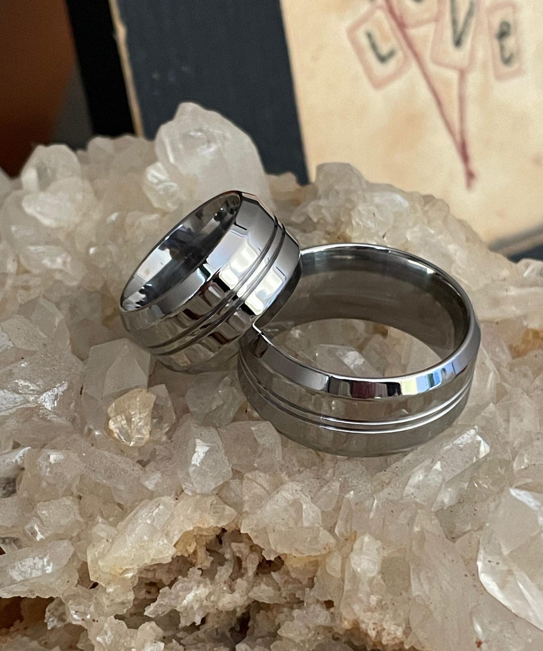 Big and Wide Ring Set, Matching Bands, Polished Bevel Cut Style - Etsy