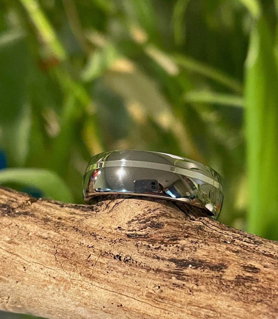 Shiny Ring, Comfort Fit, Titanium and Silver Wedding Band, His or Hers ...