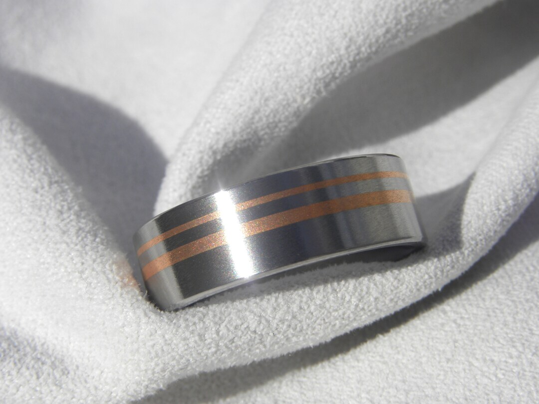 Wedding Ring Titanium Copper Inlay Stripes Band Satin Finish - Etsy