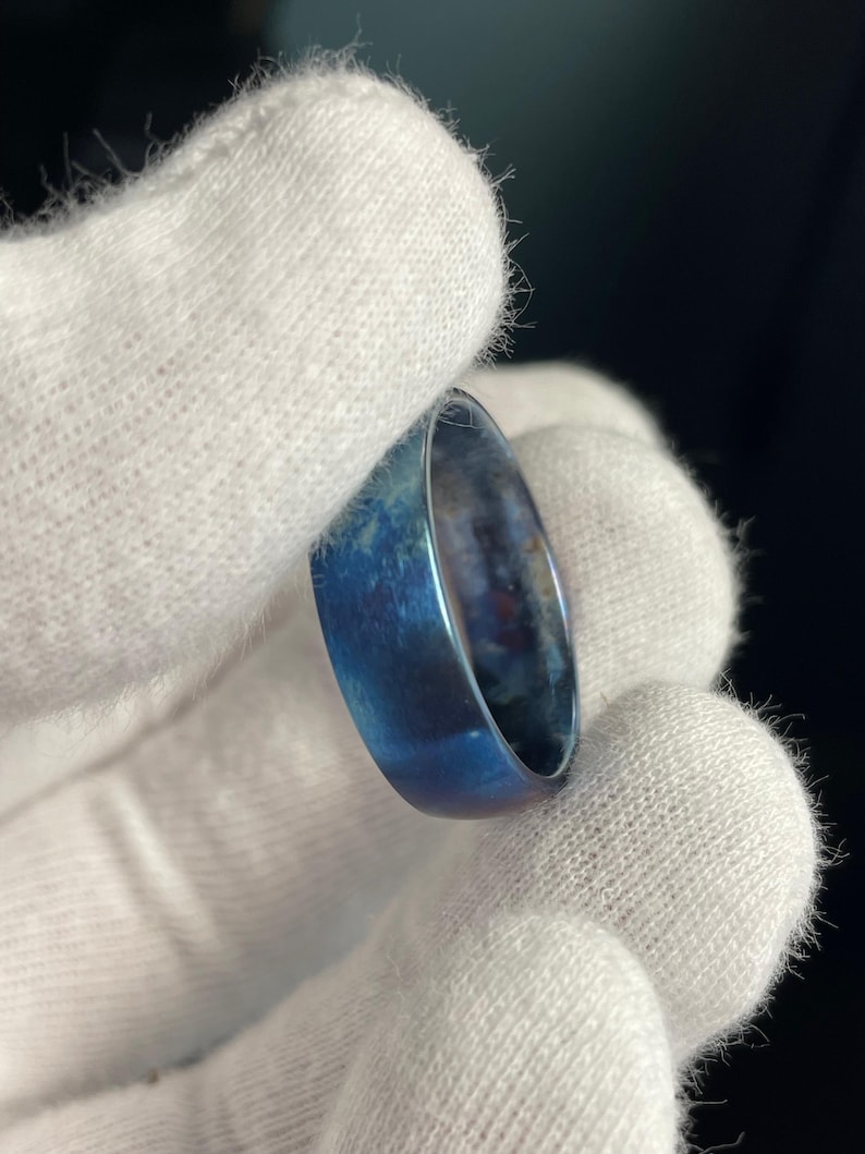 7mm, Size 11 1/4, Solid Titanium Ring, Dome Profile, Fire Colored Blues ...