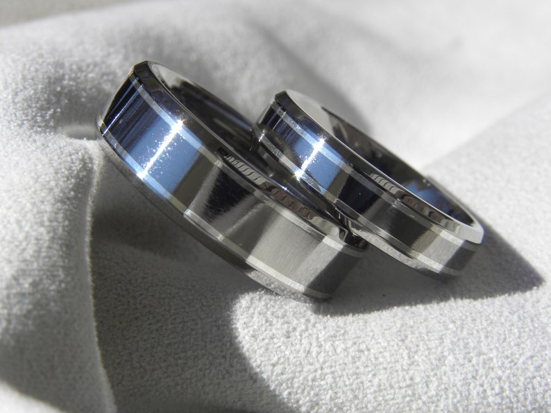 Matching Ring Set Titanium Silver Wedding Band His Hers | Etsy