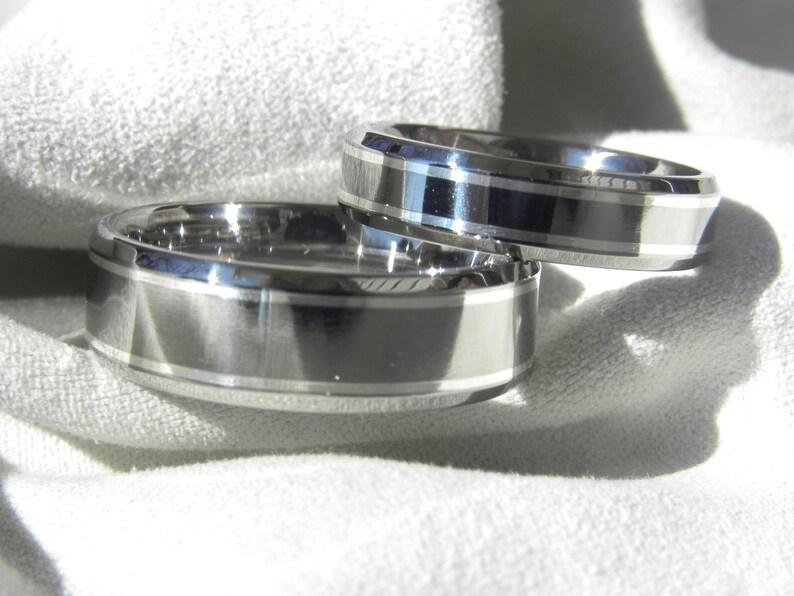 Matching Ring Set Titanium Silver Wedding Band His Hers | Etsy