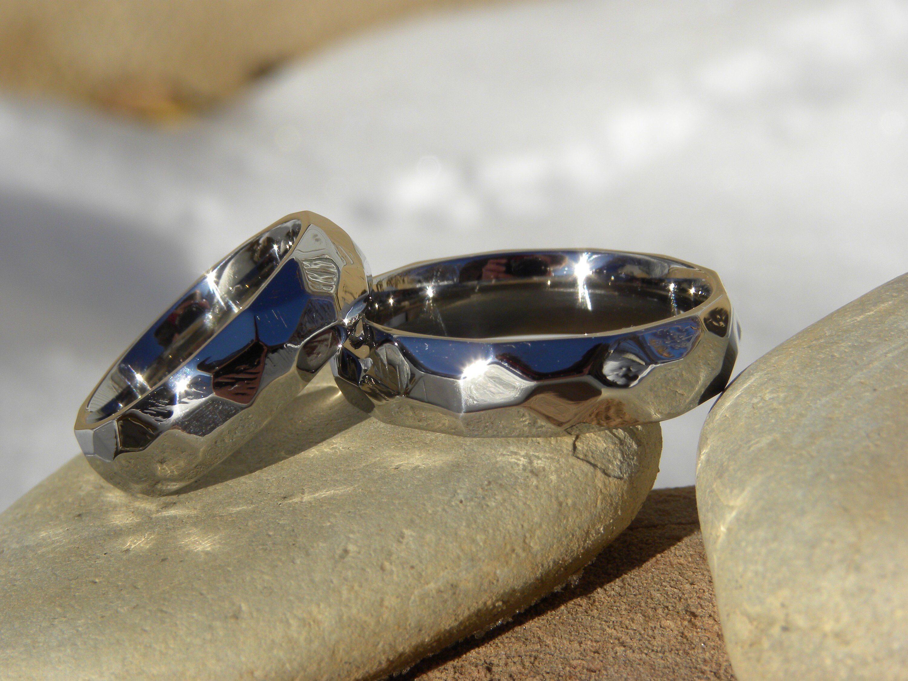 Matching Rings Faceted Titanium Bands Polished Finish | Etsy