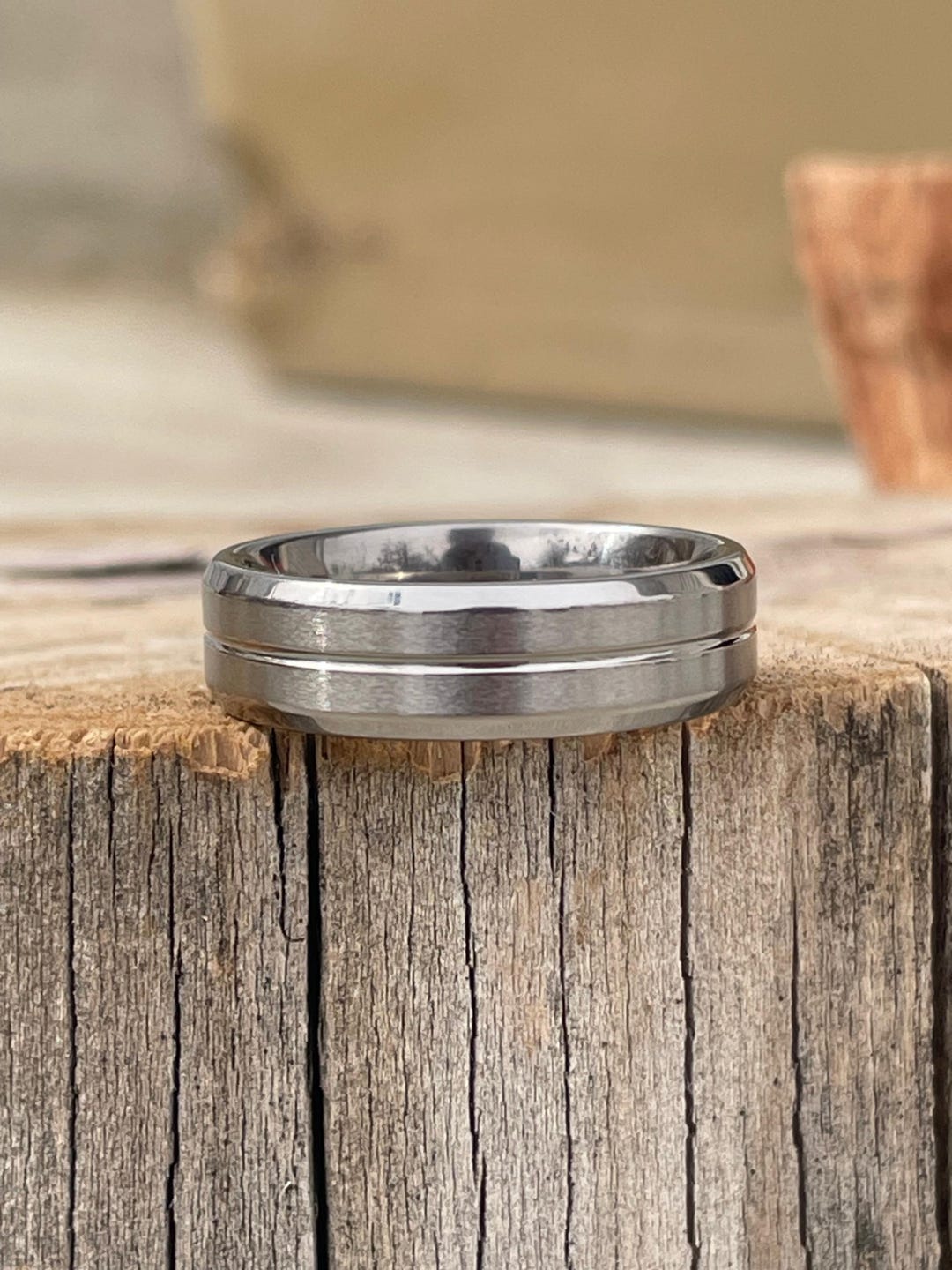 Men's Wedding Band, Bevel Cut Style With a Centered Cut Groove, Guy's ...