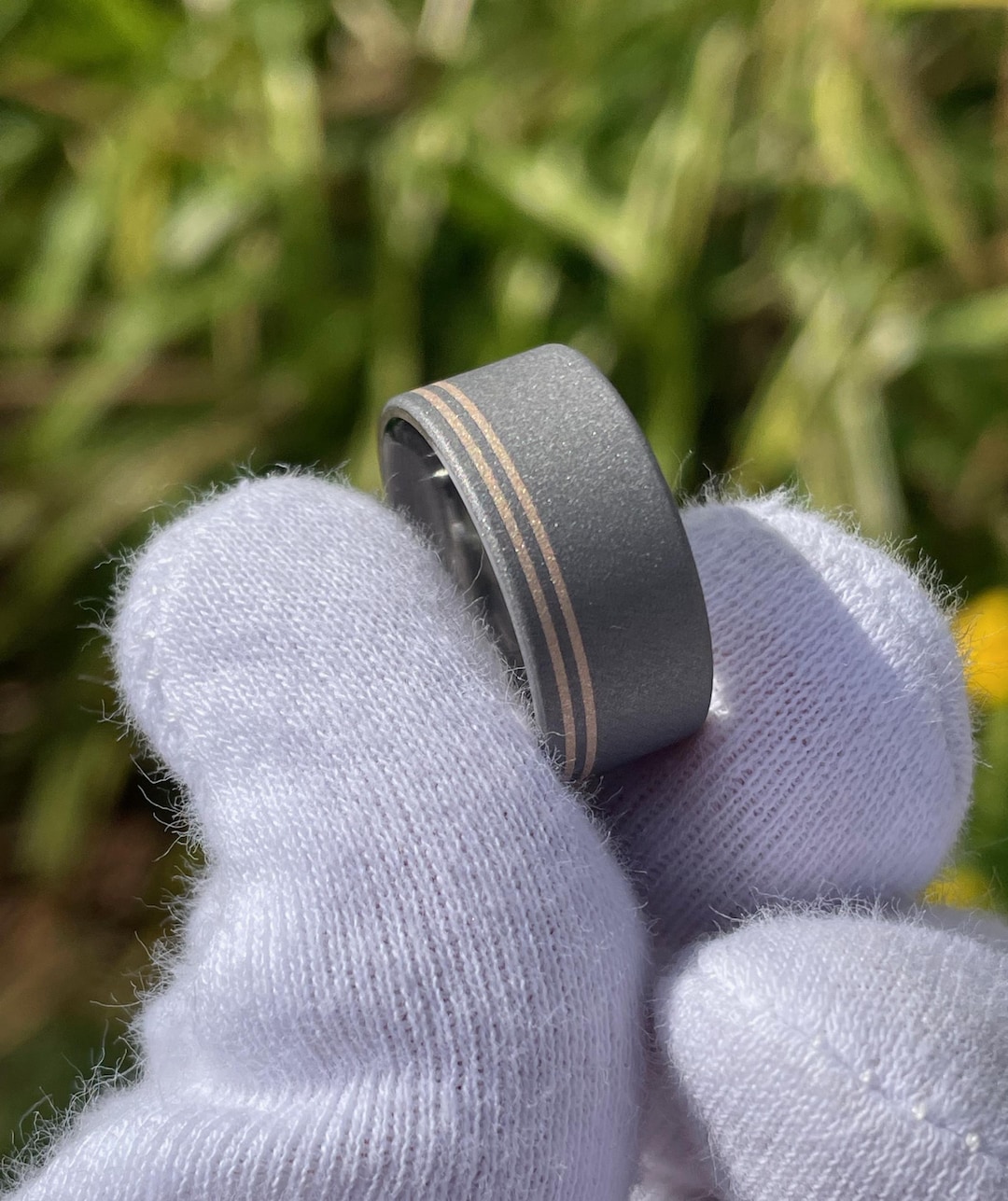 Solid Titanium and Gold Pinstripes Ring, 'small' Size 6 1/2, 9mm Wide ...