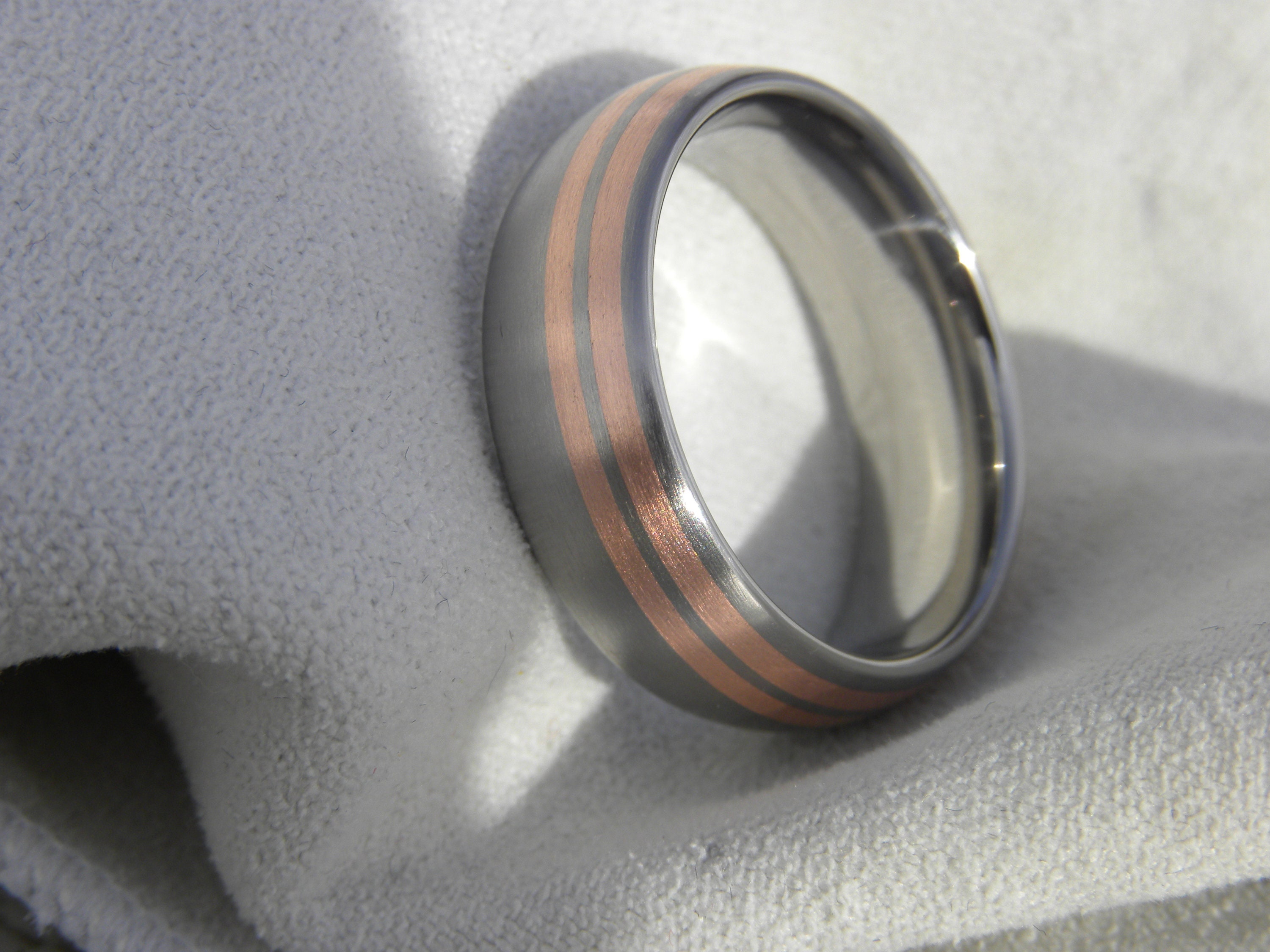 Titanium Double Offset Inlay Ring Wedding Band Copper Inlays | Etsy