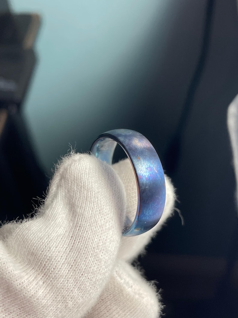 7mm, Size 11 1/4, Solid Titanium Ring, Dome Profile, Fire Colored Blues ...