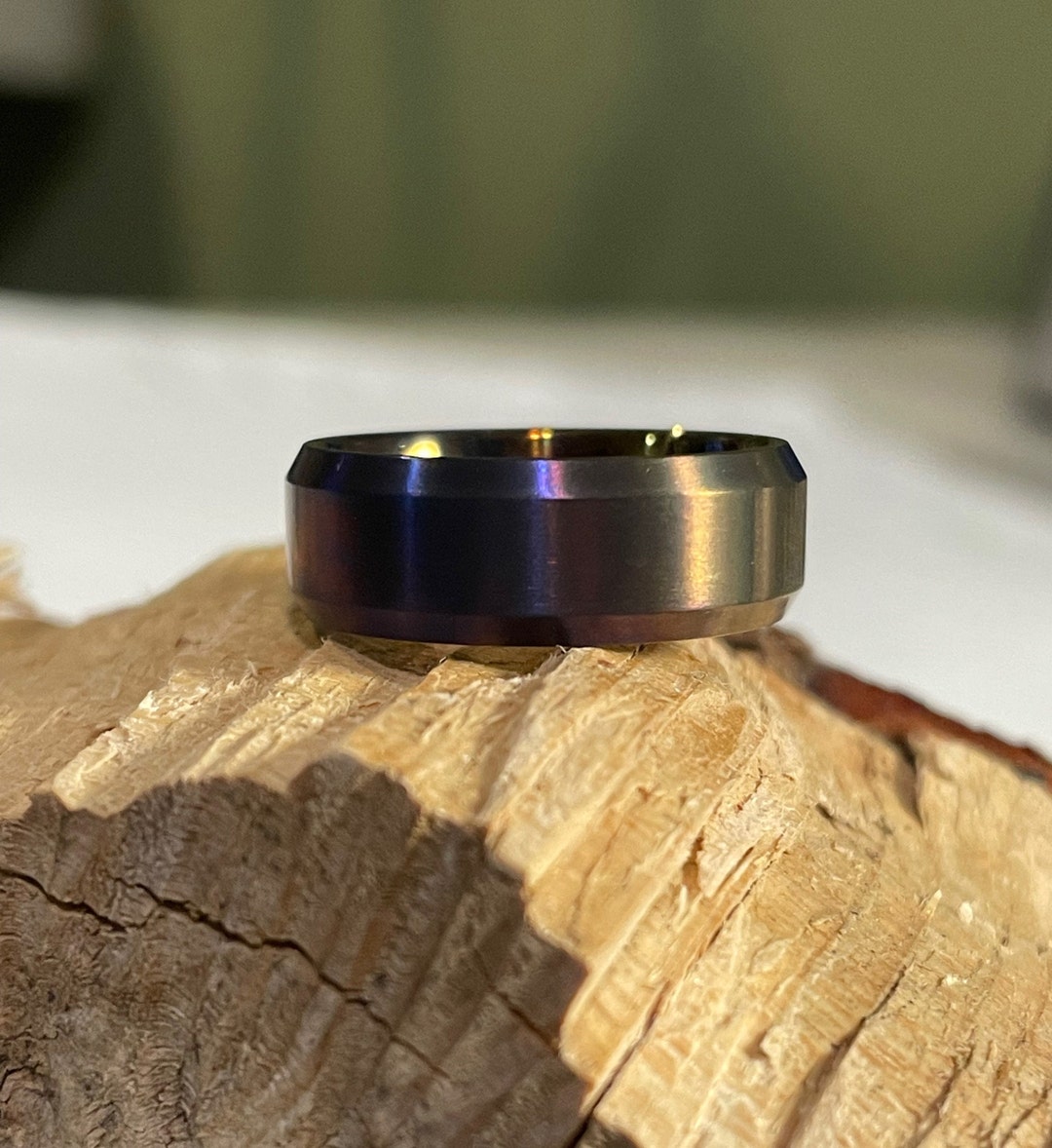 Heat Treated/colored Titanium Ring, 7mm Width, US Size 7, Beveled Edges ...