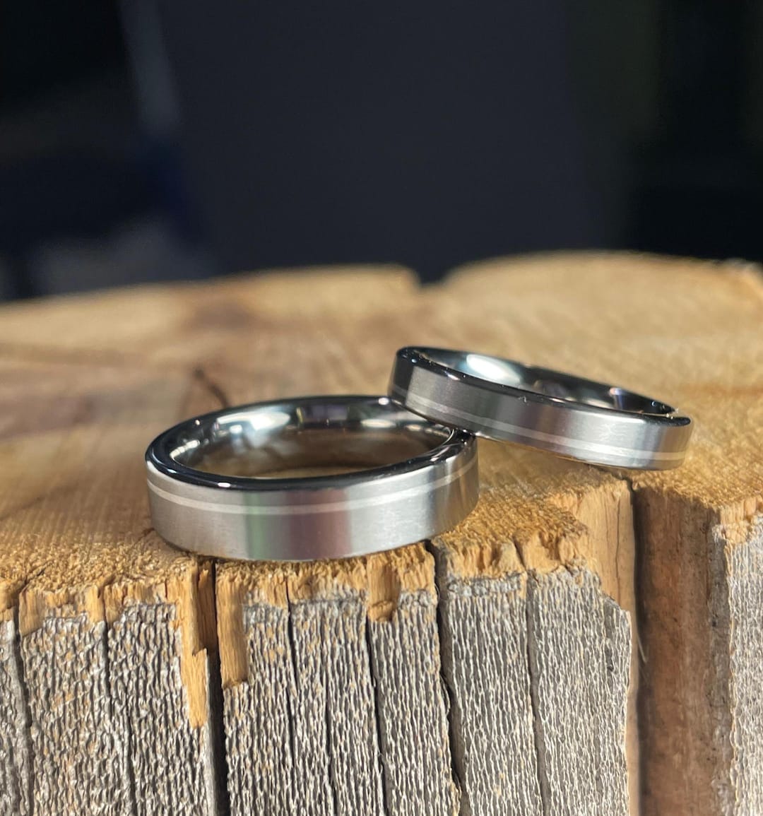 Silver and Titanium Ring Set, His Hers Rings, Matching Wedding Bands - Etsy