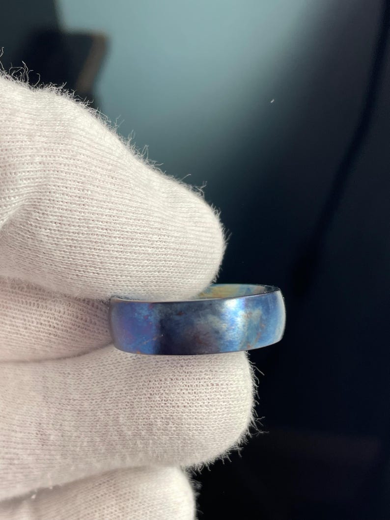 7mm, Size 11 1/4, Solid Titanium Ring, Dome Profile, Fire Colored Blues ...