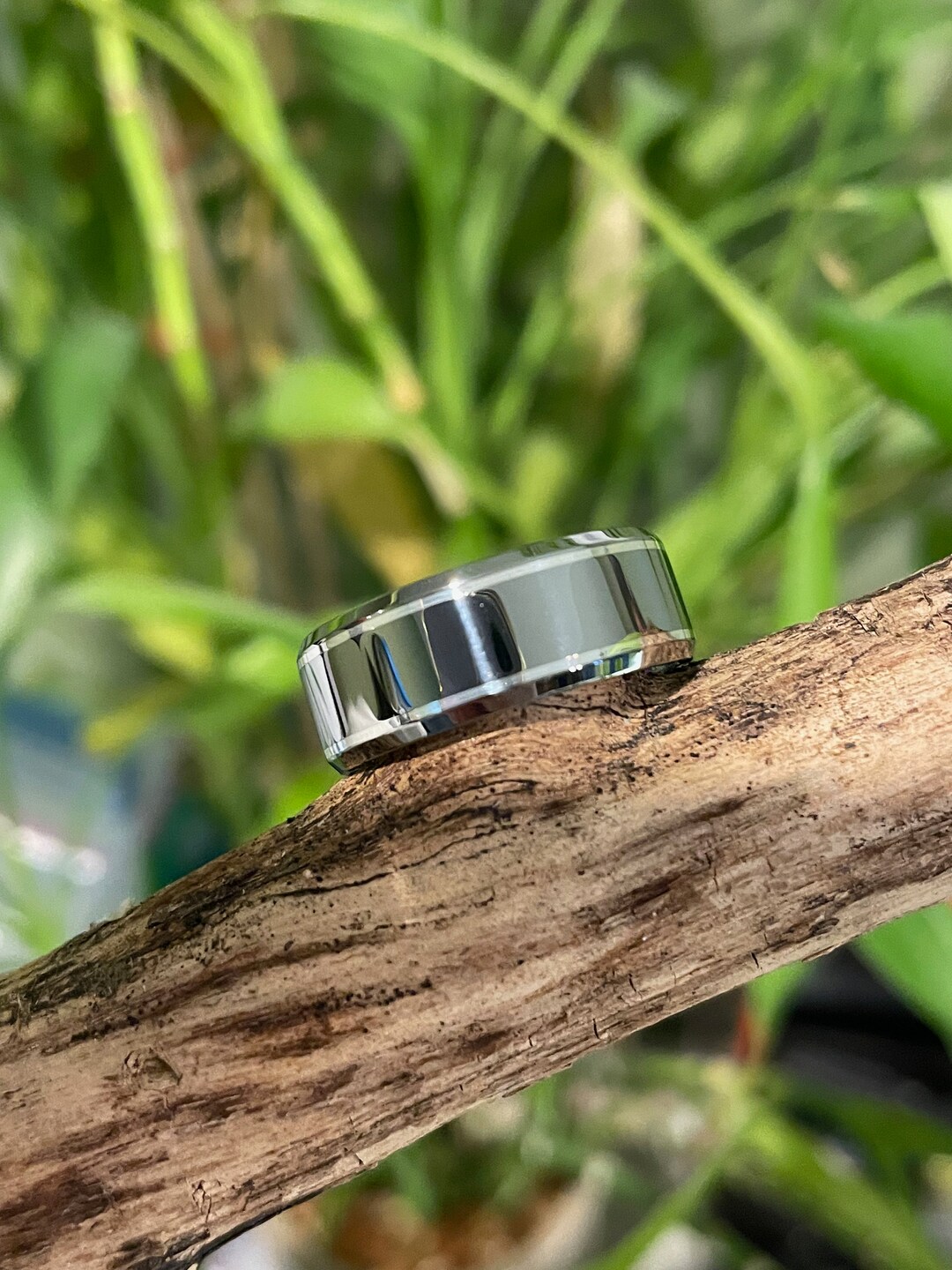 Beveled Titanium and Sterling Silver Ring, Wedding Band, Mens Jewelry ...