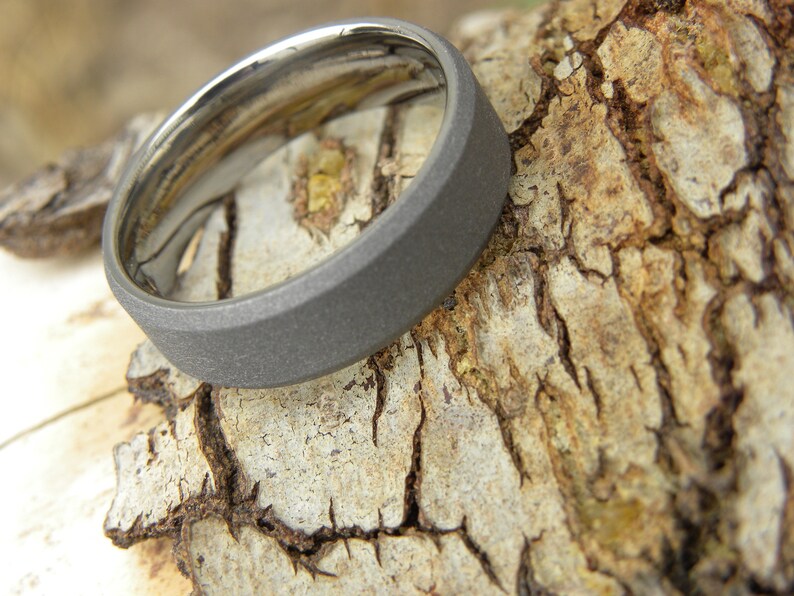 Sandblasted Titanium Bevel Edge Ring Polished Comfort Fit - Etsy