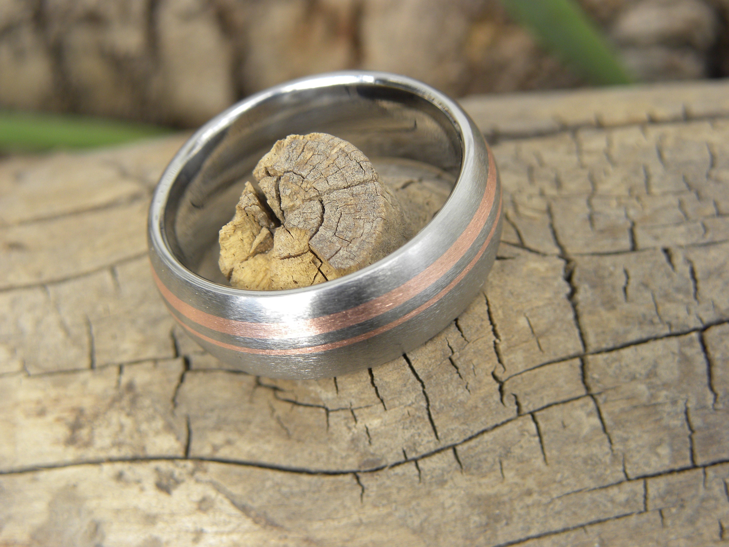 Titanium Copper Striped Wedding Ring Mens Ladies Beautiful | Etsy