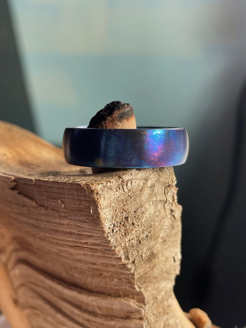 7mm, Size 11 1/4, Solid Titanium Ring, Dome Profile, Fire Colored Blues ...