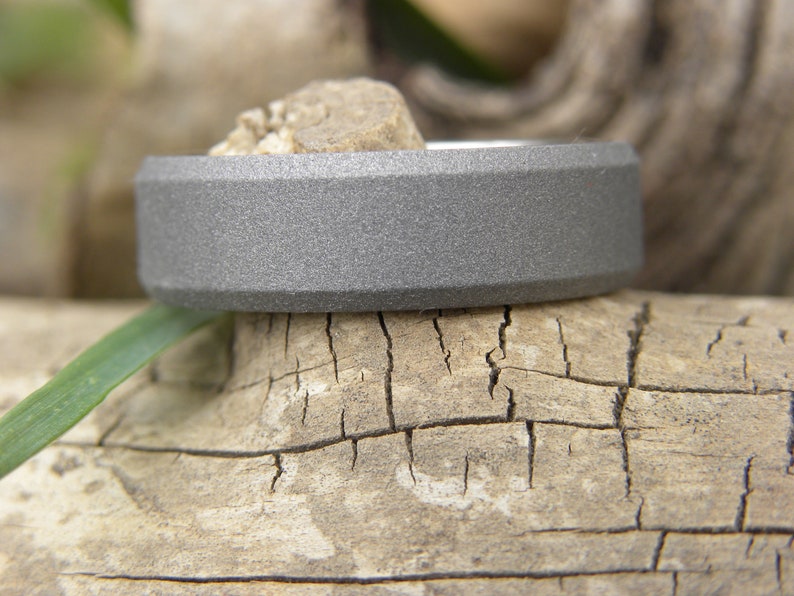 Sandblasted Titanium Bevel Edge Ring Polished Comfort Fit - Etsy