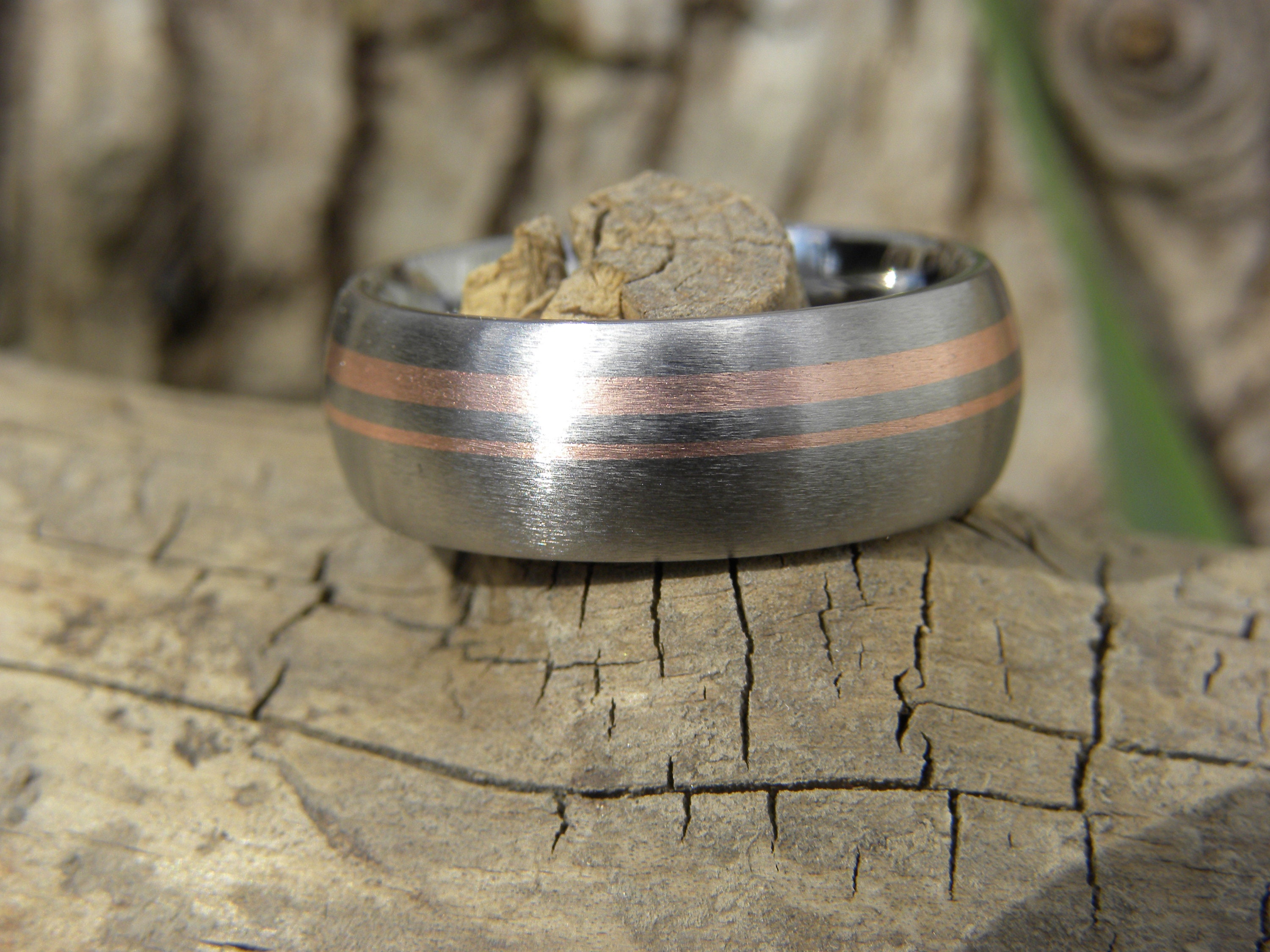 Titanium Copper Striped Wedding Ring Mens Ladies Beautiful | Etsy