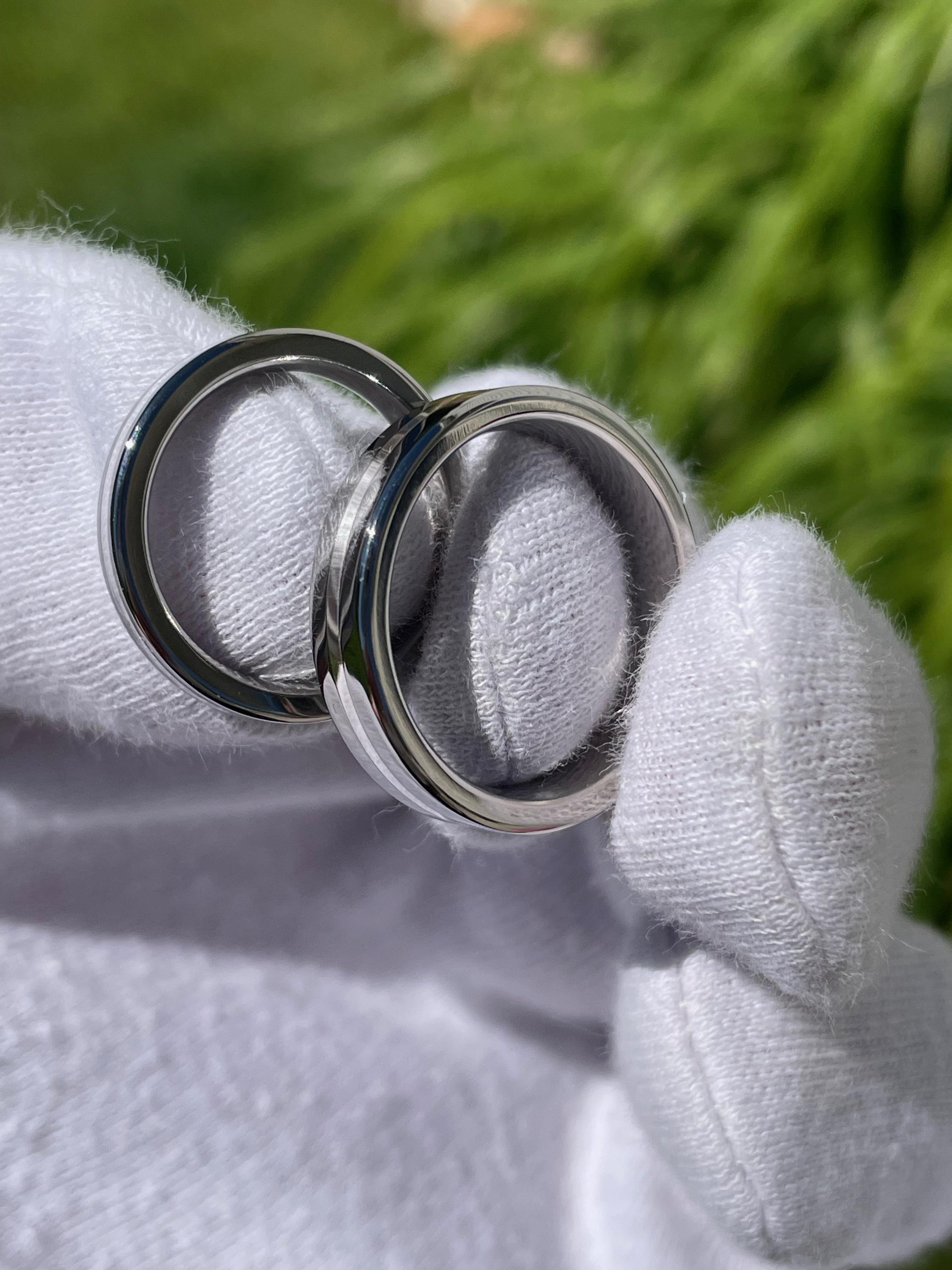 Titanium & Sterling Silver Ring Set: Wedding Anniversary Bands - Etsy
